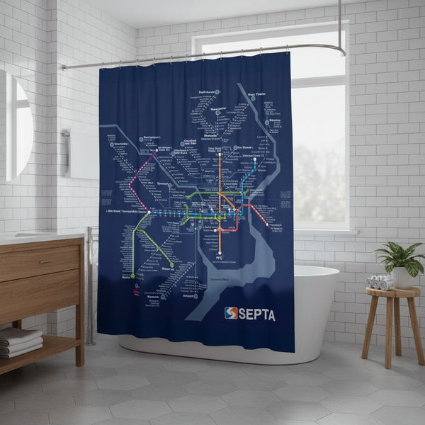 Rail Map Shower Curtain- Navy - The SEPTA Store